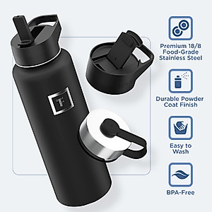 IRON °FLASK Sports Water Bottle - 40 Oz, 3 Lids (Straw Lid), Leak Proof, Vacuum Insulated Stainless Steel, Double Walled, Thermo Mug, Metal Canteen