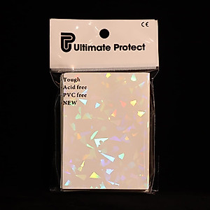 50PCS Premium GEM Laser Outer Matte Photo Holographic Card Sleeves Holo Card Cover Standard Size Shiny Foil Trading Card Sleeve Kpop Cartas Protector 66x91mm Suit Binders (White)