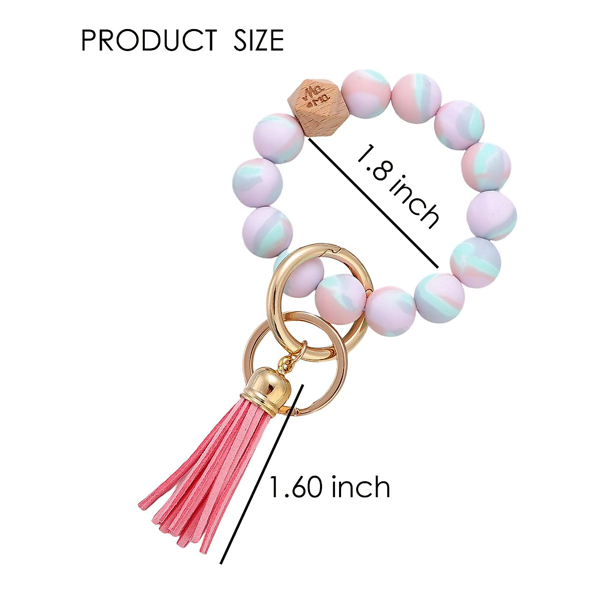 Mothers Day Gift Portable House Car Keys Ring Holder, Elastic Beaded Silicone Bracelet Bangle Wristlet Keychains W/Tassel