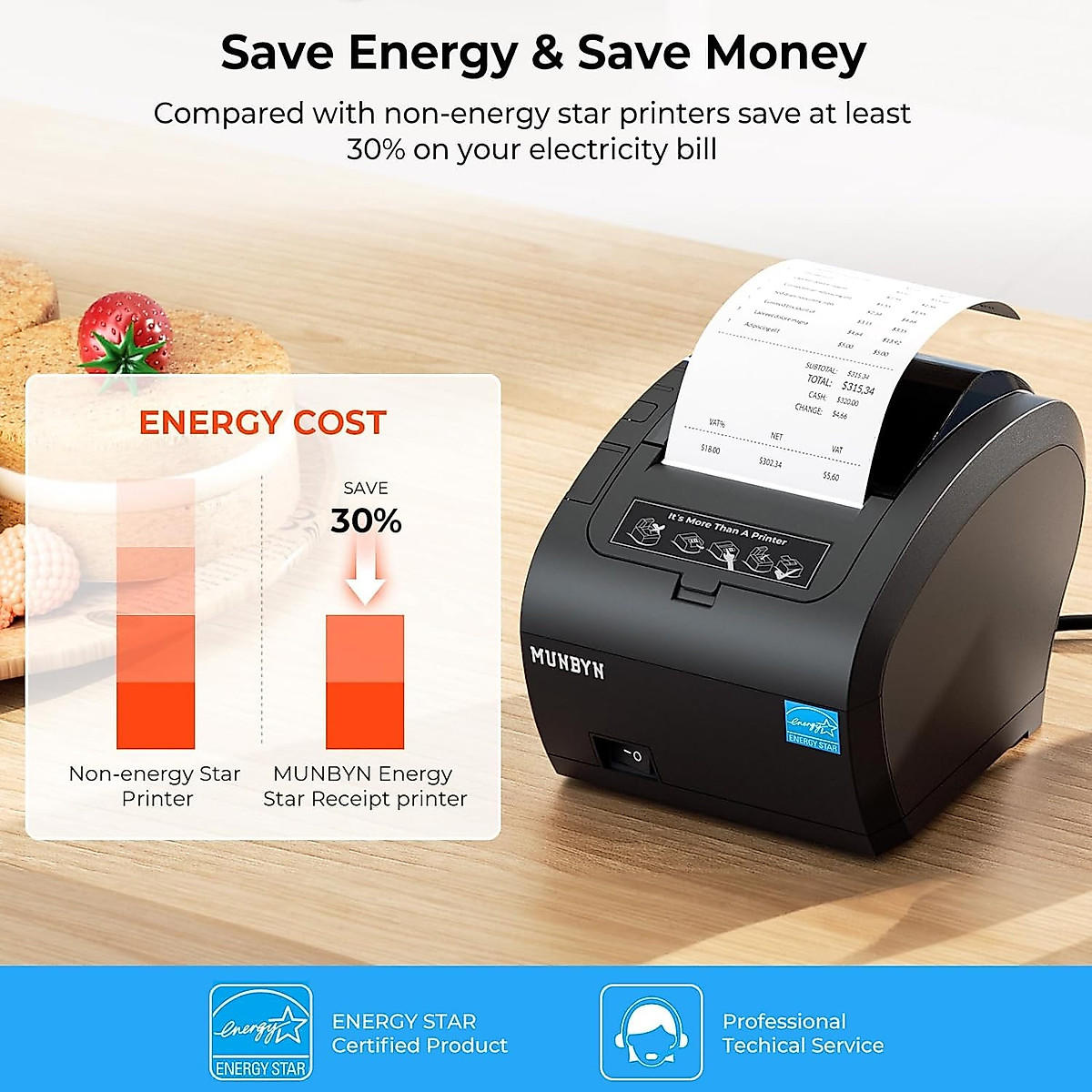 MUNBYN WiFi Receipt Printer with USB Port, 80mm POS Printer Works with Square Mac Windows Chromebook Linux Cash Drawer, ESC/POS (P047-WiFi), Do Not Support Clover Ubereats Shopify Bluetooth 5G WiFi