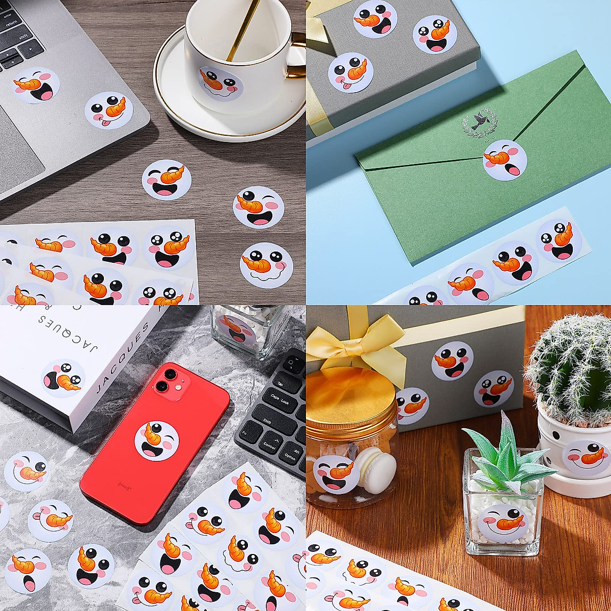 1000 Pieces Happy Snowman Stickers Christmas Stickers Snowman Roll Circle Face Stickers Winter Holiday Label Stickers Cute Seals Cards Fun Presents for Kids Xmas Party Decoration Supplies