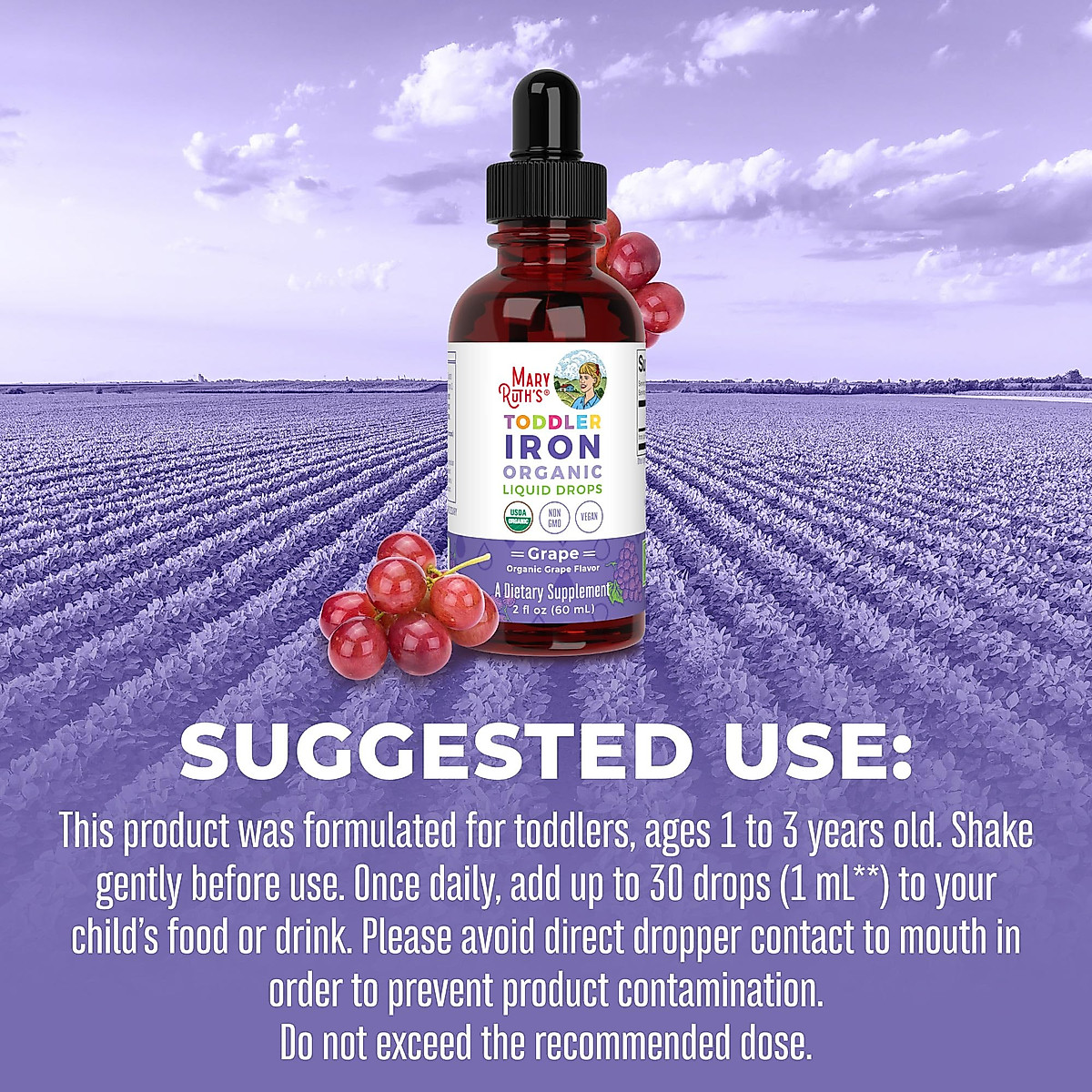 MaryRuth Organics Iron Supplement for Toddlers | Liquid Iron Supplement for Children Ages 1-3 | Iron Supplement for Iron Deficiency | Ferrochel | Sugar Free | Vegan | Non-GMO | Gluten Free | 2 Fl Oz