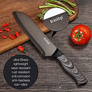 Bravedge Chef Knife 7'' Kitchen Knife, Professional Santoku Knife Chopping Knife, Ultra Sharp Stainless Steel Blade with Sheath, Ergonomic Handle Elegant Gift Box Great Gift Choice