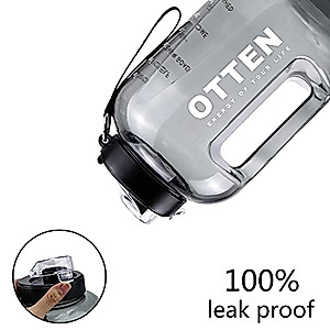 OTTEN Gallon Water Bottle with Time Marker - Reusable Tritan Gym Water Jug, BPA Free Leak Proof (Black, 128 Ounces)