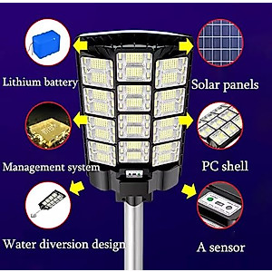 ZXXHNNAIH Solar Street Light IP66 Waterproof Street Solar Light Multiple Lighting Modes, Motion Sensor Wall Lights,for Basketball Court Parking Lot