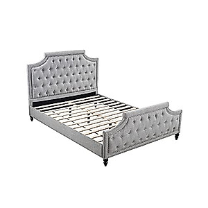 Simple Relax Polyfiber Upholstered Cal. King Bed with Button Tufted Design, Grey