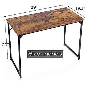 HCB Computer Desk 39inch Home Office Desk Writing Study Table Modern Simple Style PC Desk with Black Metal Frame(Brown),39x20x29inch