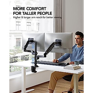 HUANUO 13-32 Inch Dual Monitor Stand, Gas Spring Dual Monitor Mount, Monitor Stand 2 Monitors, Ergonomic Adjustable Tilt/Swivel/Rotate, Weight Max 20 lbs, VESA 75/100mm