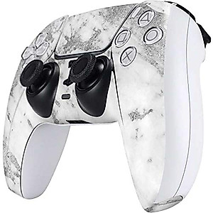 Skinit Gaming Decal Skin Compatible with PS5 and Compatible with PS5 Digital Edition DualSense Controller - Officially Licensed Skinit Originally Designed Silver Marble Design