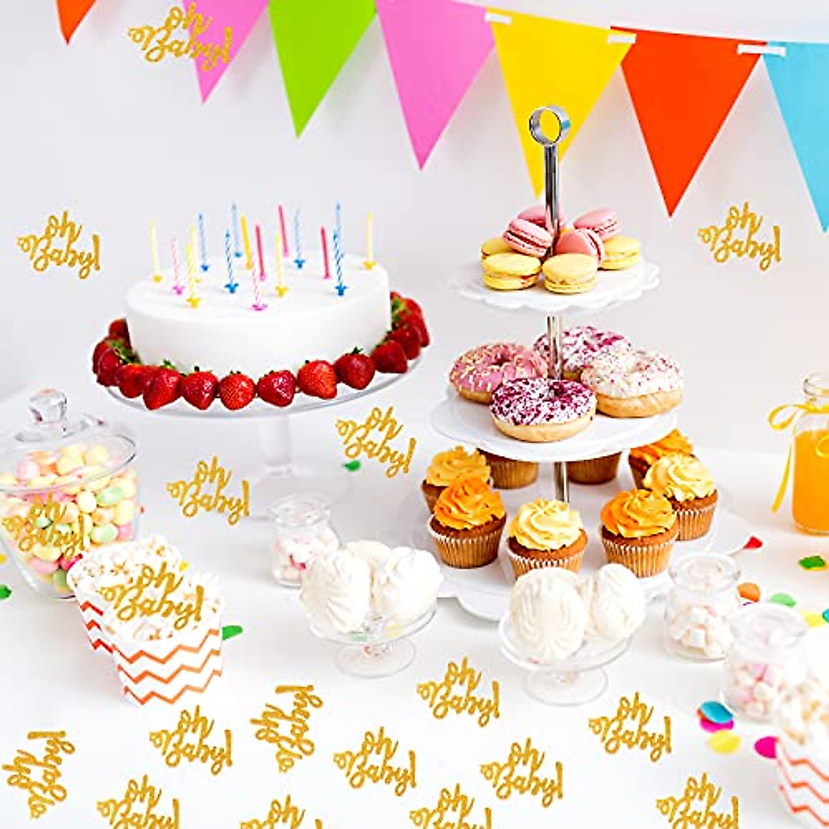 100 Pieces Baby Confetti Decors Gold Glitter Baby Scatter Table Confetti Baby Cupcake Toppers Cute Baby Shower Paper Confetti for Baby Shower Gender Reveal Baby Birthday Party Decoration