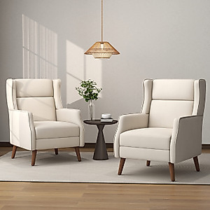 UIXE 39" High Wingback Accent Chairs Set of 2, Comfy Upholstered Armchair Modern Living Room Chair Mid Century Sofa Lounge Reading Seat Bedroom Side Seating for Home Office (White)