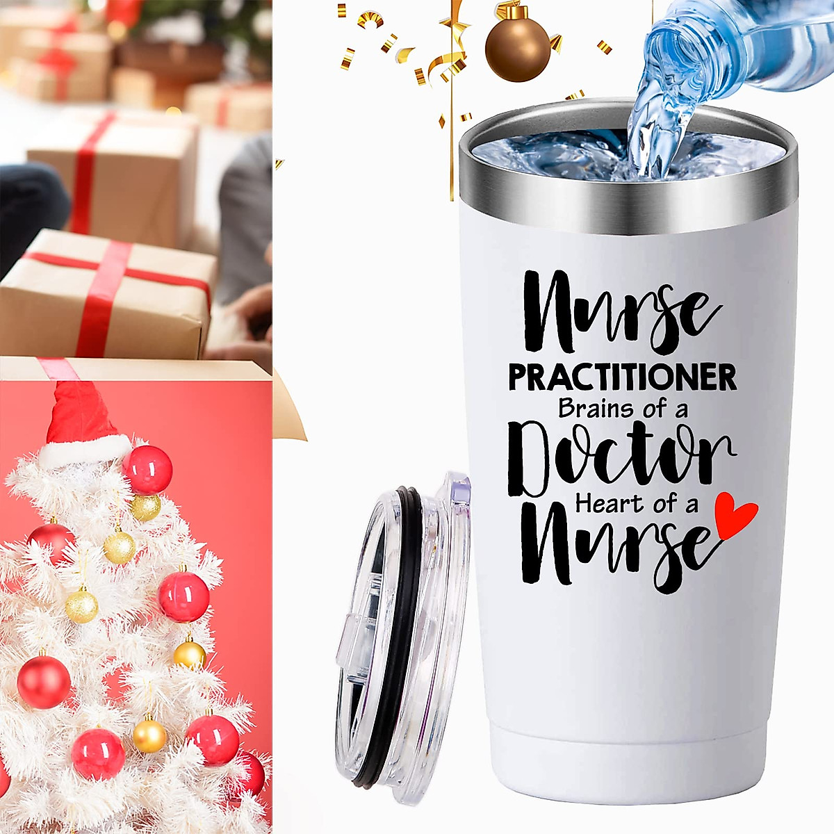 Nurse Practitioner Brains Of A Doctor, Heart Of A Nurse Travel Mug Tumbler.Nurse Practitioner Gifts for Friend Daughter Men Women.Nurse Appreciation,Nursing School Graduation Gifts.(20 oz White)