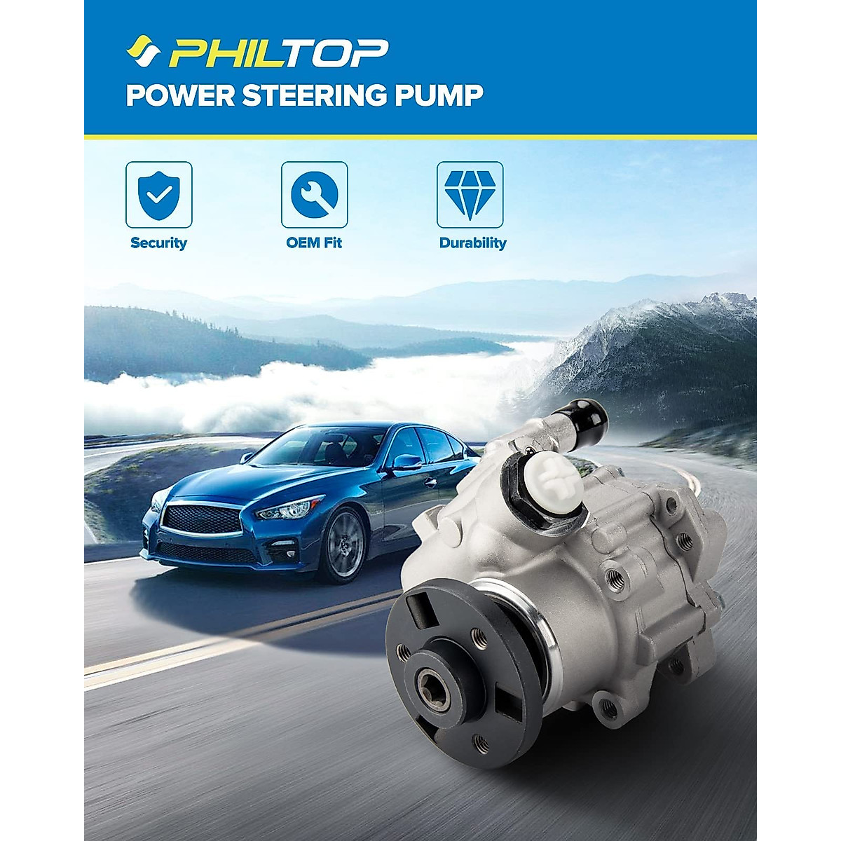 PHILTOP 21-147 Power Steering Pump Fit For 2007-2013 328i, 2006-2010 325i, 2008-2013 128i, 2007-2008 328xi, 2006 330i; 325xi Power Steering Pump