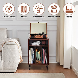 Record player stand, Record Player Stand with Storage, Record Player Table for Living Room, Bedroom, Turntable Stand Record Player Cabinet with Swiveling Height Adjustment Metal Feet Legs