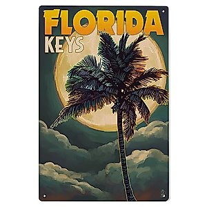 Lantern Press 6x9 Inch Wood Sign, Ready to Hang Wall Decor, Florida Keys, Palms and Moon