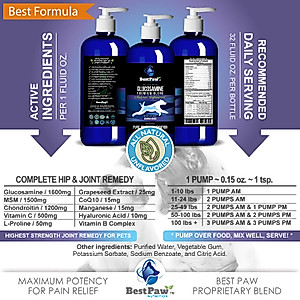 Best Paw Nutrition - Unflavored Liquid Glucosamine for Dogs & Cats - Chondroitin, MSM, Hyaluronic Acid - Dog Arthritis Home Remedy - Joint Supplement for Hip & Joint Pain Relief Pets Love - 16oz