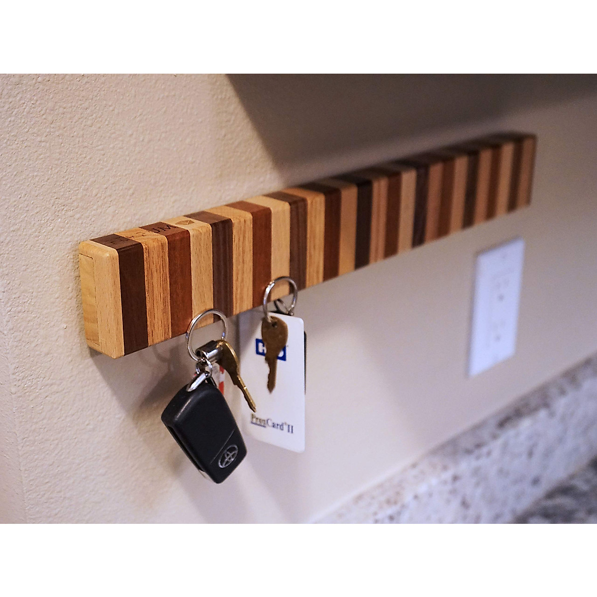 Rainbow Magnetic Knife Strip, Holder 17 Inches Long, Powerful Magnetic Wood Knife Holder for Wall, Made from Walnut, Sapele, Oak, Beech Woods.