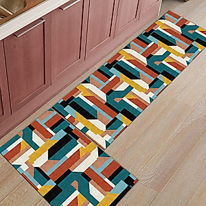 2 PCS Kitchen Mat Cushioned Anti-Fatigue Kitchen Rugs Non-Skid Kitchen Floor Mats and Rugs Comfort Standing Mat for Kitchen, Floor, Office, Sink, Laundry, Colorful Modern Abstract Art Design