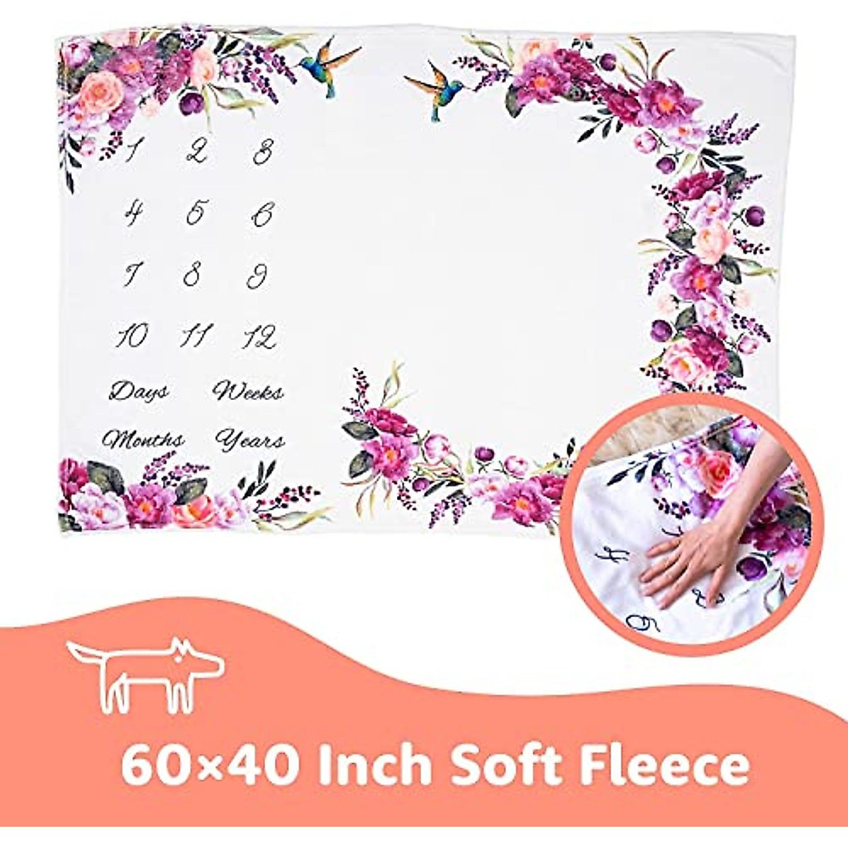Bliss n' Baby Monthly Milestone Blanket for Baby Girl - Perfect Baby Age Blanket with Growth Chart Blanket - New Moms Set, Wrinkle Free, Washable, Dryable Headband- 60"x40"