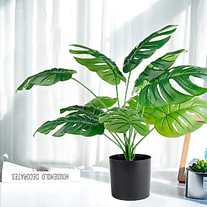 Hacaroa Artificial Monstera Deliciosa Plant with 12 Leaves, 23.5" Tall Faux Tropical Palm Tree Leaves in Black Pot, Plastic Swiss Cheese Plant Decorative Planter for Home Table, Office Desktop, Garden