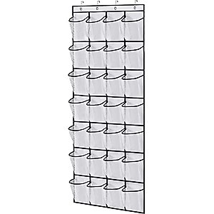 MISSLO 28 Large Pockets Over The Door Shoe Rack Hanging Shoe Organizer for Closet Door Shoe Storage Holder Mesh Hanger, White