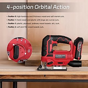 Jig Saw - 20V Cordless Jigsaw with Battery and Charger 2700 SPM Rechargeable Jigsaw with 10pcs Cutting Blades Bevel Angle (±45°) Variable Speed and 4 Orbital Function for Straight/Curve/Circle Cutting