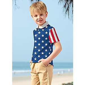 IIMMER Big Boys 4th of July Memorial Day Short Sleeve Tee Shirt Blue Stars America Golf US Flag T-Shirt 9-10 Years