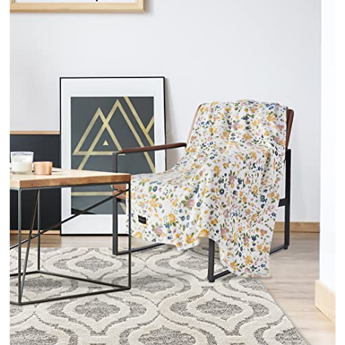 Lucky Brand Oversized Super Plush Microfiber Throw Blanket in Printed Rosy Ditsy, 50in x 70in