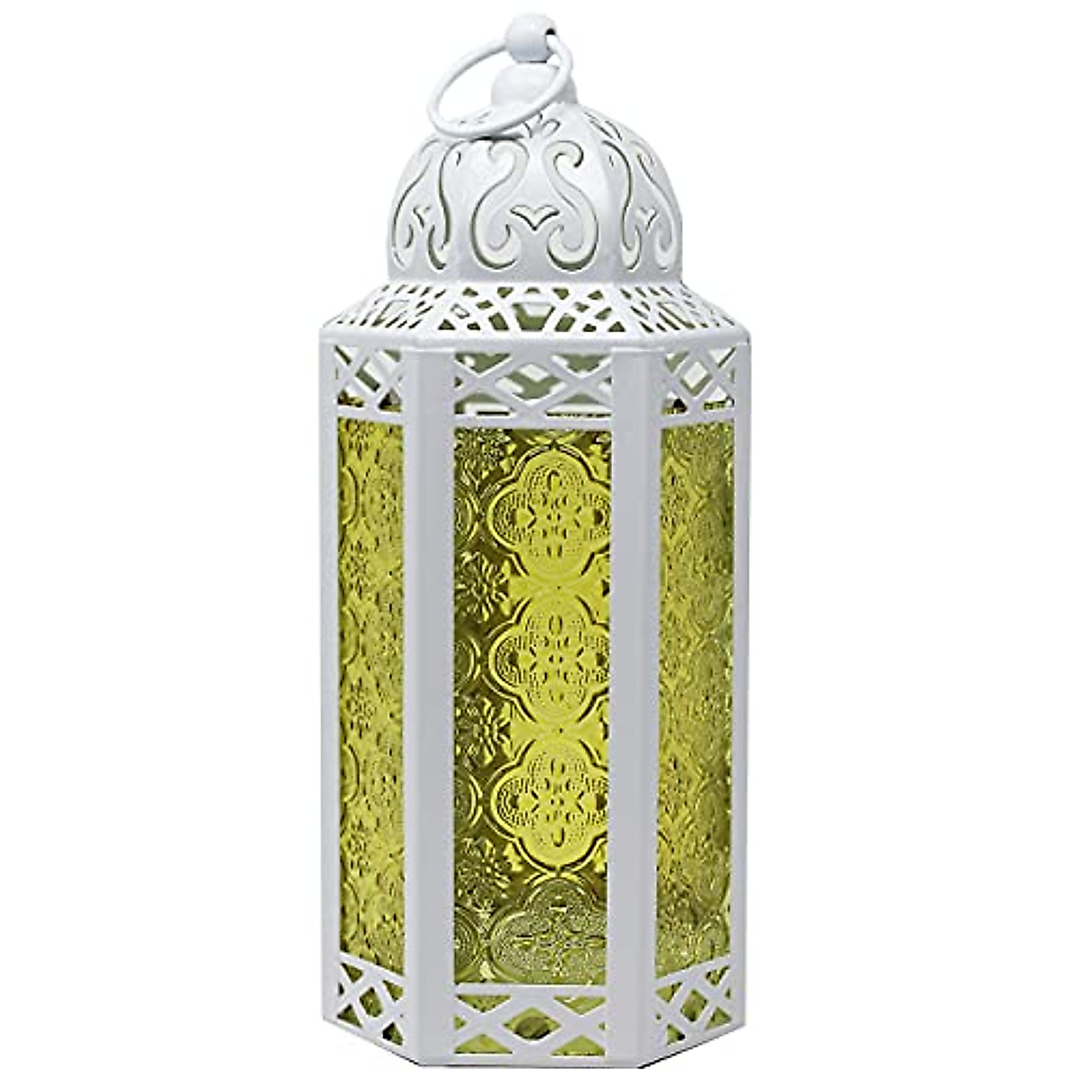 Vela Lanterns White Moroccan Lamp Lantern Decorative Candle Holder for Indoor Outdoor Weddings, Home Decor, Patio, Weddings, Yellow Glass, Medium