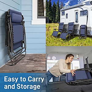 Bonnlo Infinity Zero Gravity Chair, Outdoor Lounge Patio Chairs with Pillow and Utility Tray Adjustable Folding Recliner for Deck,Patio,Beach,Yard Pack 2 (Blue)