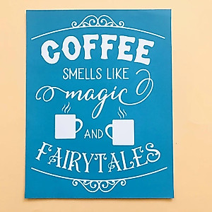 MANGOUSONG Screen Printing Kit,22x28cm Coffee Smells Like Magic and Failytales Mesh Screen Stencils Self-Adhesive Silk for Canvas Bag Printing Washable