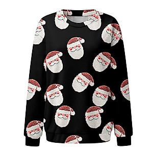 mens gifts for christmas Ugly Christmas Sweater for Women 2023 Cute Santa Claus Print Shirt Casual Crewneck Long Sleeve Pullover Sweatshirts Tops deal of the day prime today