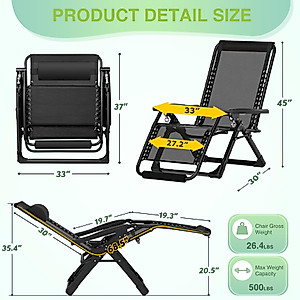 Suteck Oversized Zero Gravity Chair, XXL 33in Anti Gravity Lounge Chair w/Removable Cushion, Reclining Patio Chairs with Upgraded Lock, Pillow and Footrest, Folding Patio Recliner for Indoor Outdoor
