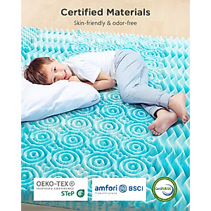 PERLECARE 3-Inch 7-Zone Queen Memory Foam Mattress Topper, Cooling Gel Mattress Topper with Airflow Channels, CertiPUR-US Certified Cooling Mattress Topper for Body Pressure Relief