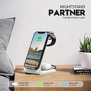 CUCICU Wireless Charger, 3 in 1 Wireless Charging Station Compatible with iPhone 15/14/13 Pro/13/12/11/Pro/SE/XS/XR, Fast Wireless Charging Stand Dock for Apple Watch, Airpods 3/2/Pro(w/Adapter)