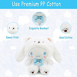 13.7" Cute Anime Plush Doll, Lovely Plush Stuffed Animal, Anime Cute Soft Plush Figure Toy, Pillow Plush Gift Filler Birthday Gift for Kids (White-Cinna)
