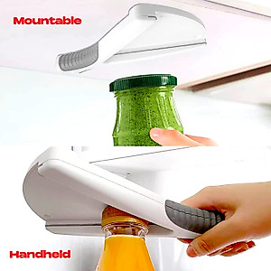 Jar Opener Kitchen Gadget, Ideal for Weak Hands or Seniors with Arthritis, Easy to Use, Handheld or Mountable, Opens Lids and Bottle Caps, Includes Under Cabinet Mounting Screws (White)