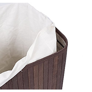 BIRDROCK HOME Double Laundry Hamper with Lid and Cloth Liner - Bamboo - Espresso - Easily Transport Laundry Basket - 2 Section Collapsible Hamper - String Handles