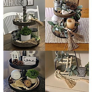 LSKYTOP 58 Inches Wood Bead Garland with Tassel,Farmhouse Rustic Prayer Boho Wooden Beads for Tiered Tray Coffee Table Mantel Decor (1 Pack)