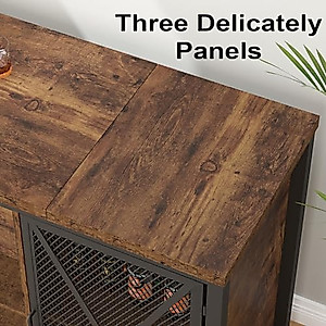 LVB Large Bar Cabinet with Fridge Space, Rustic Long Liquor Cabinet with Drawer Storage, Farmhouse Wood Metal Wine Cabinet with Rack, Sideboard Buffet for Kitchen Dining Room, Rustic Brown, 70 Inch