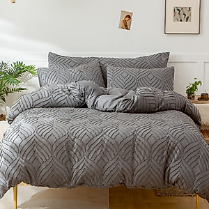 Warmarky Gray Leaf Shape Tufted Duvet Cover King(91''x 102'') Size Light-Weight, Textured Bedding Comforter Cover Set, 1pcs Duvet Cover & 2pcs Envelop Pillowcase(NO Comforter)