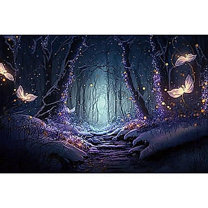 MOONDECO Photography Backdrop 7x5ft Butterfly Wonderland Forest Road Birthday Background Children Bluey Party Photo Booth Props Fire Fly Lamp Light Decorations