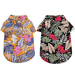 ASENKU 2 Pack Dog Hawaiian Shirt Dog Summer Clothes Cool Dog Polo T-Shirts Floral Dog Vest Short Sleeve Pet Apparel with Printed Coconut Tree and Fruits for Small to Medium Puppy Dogs Cats (Medium)