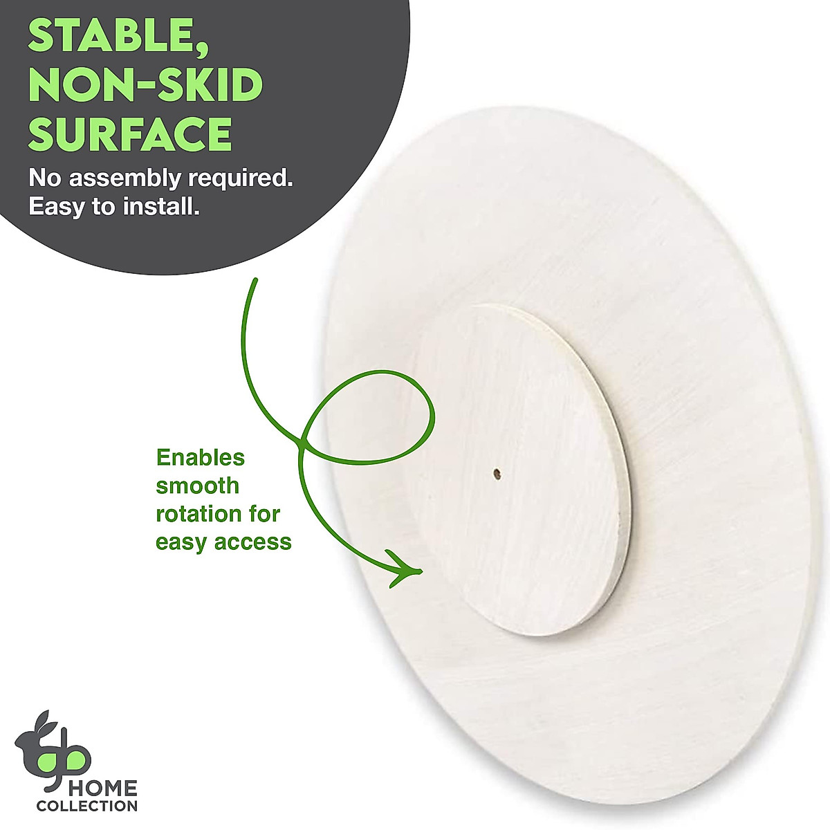 Lazy Susan Organizer Turntable, Low Profile 18” Round Beautiful White Washed Wood with Engraved Artistic Design – Great Gift for Dinner Table, Kitchen