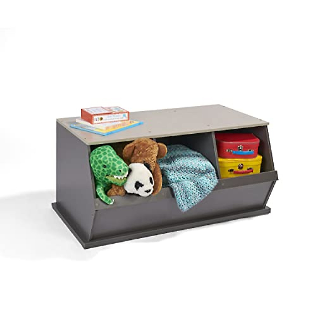 Badger Basket Stackable 3 Bin Open Storage Toy Organizing Cubby - Gray