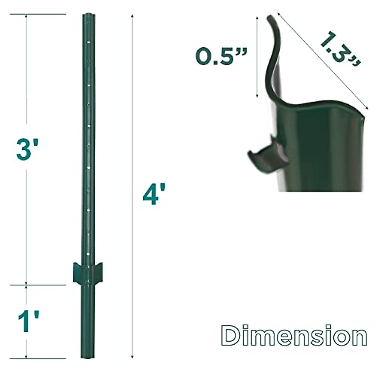 VASGOR 4 Feet Sturdy Duty Metal Fence Post – Garden U Post for Fencing - 10 Pack