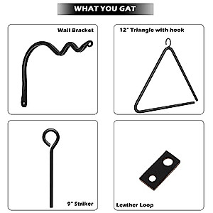 Blacksmith Iron Dinner Bell Hand Made 12“ Triangle Dinner Bell Heavy Duty Primitive Hand-Forged Wrought Iron Triangle Dinner Bell Iron Triangle Chime