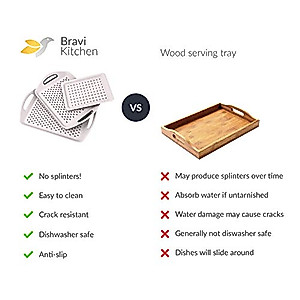 Bravi Kitchen 3PC Anti-Slip Food Serving Tray with Handles 17.9" + 15.7" + 13" Dinner Trays for Lap + Small Drink Tray | Breakfast Tray | Bed Tray | Food Tray | Lap Trays for Eating | Serving Trays