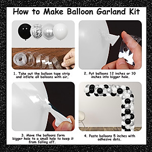 Black White Birthday Party Decorations for Him Her Silver Tablecloth Fringe Curtain Happy Birthday Party Table Supplies Balloon Garland Arch Kit Happy Birthday Banner Black Cake Topper for Men Women