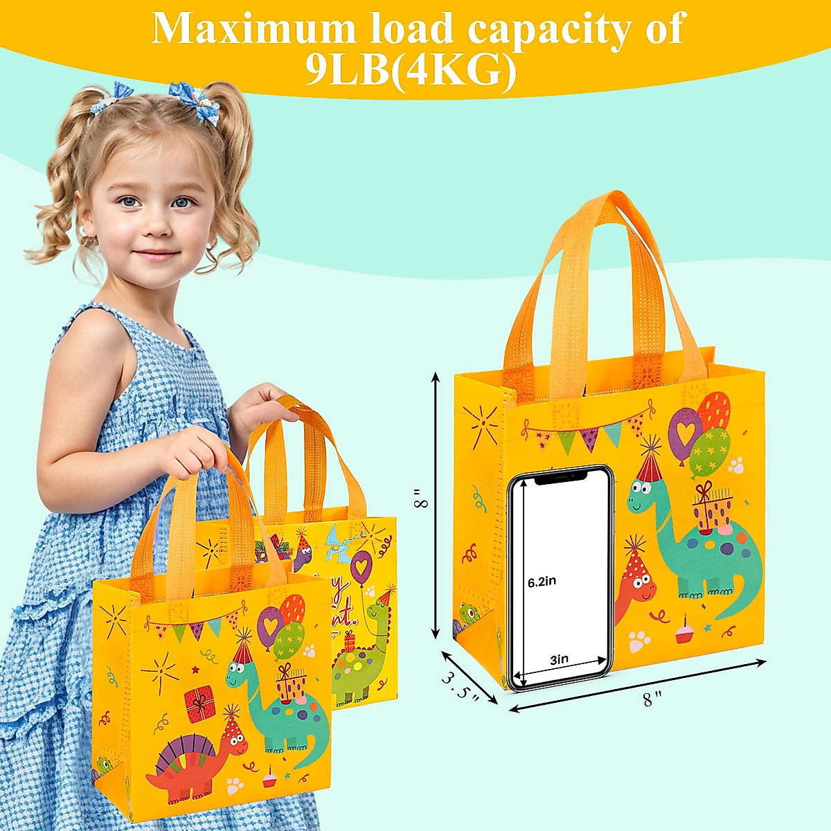 VGOODALL 6PCS Gift Bags with Handles, 8" x 3.5" x 8" Reusable Gift Wrap Bags Large Gift Bags Dinosaur Theme Tote for Kids Birthday Party